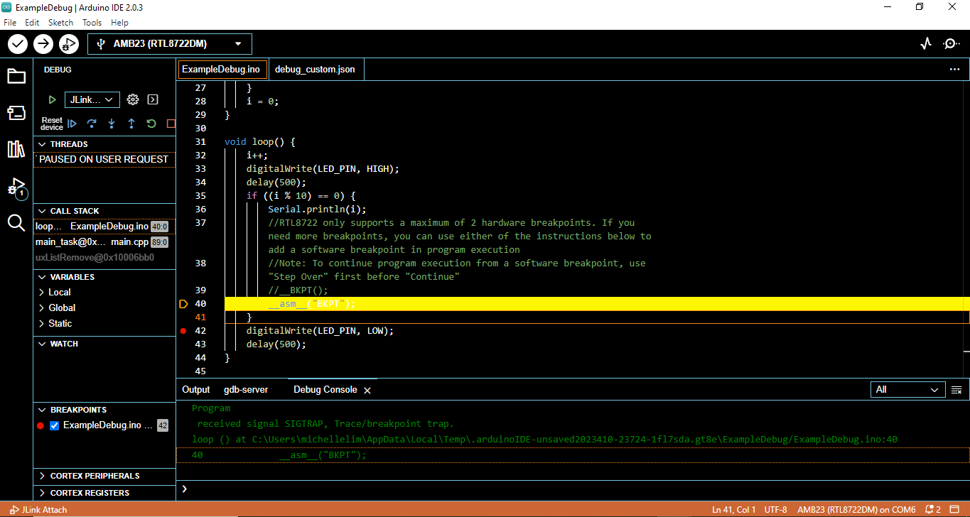 Ameba Arduino: Debugging – Using the Debug Interface – Realtek IoT/Wi-Fi MCU Solutions